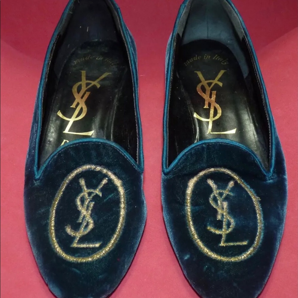 Ysl Logo Yves Saint Laurent Vintage Blue Velvet Shoes… - Gem